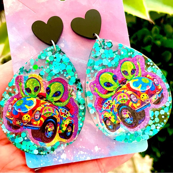 Lisa Frank | Jewelry | Lisa Frank Alien Sticker Acrylic Earrings | Poshmark